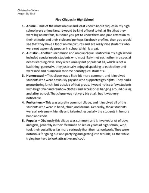 High school cliques | DOCX