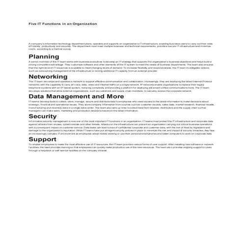 Five it functions in an organization | DOCX