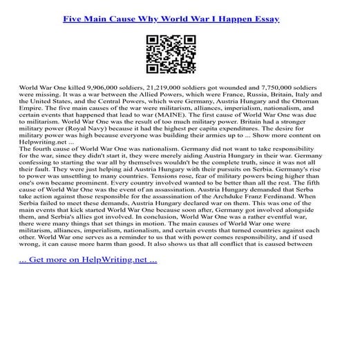 Five Main Cause Why World War I Happen Essay | PDF