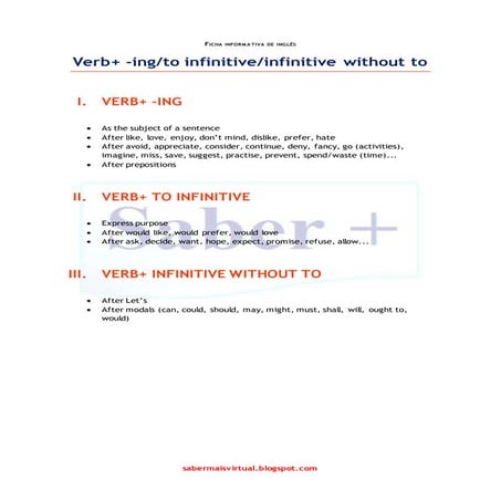 Verb+ -ing/to infinitive/infinitive without to | DOCX