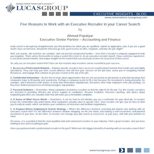 Five Reasons to Work with an Executive Recruiter in your Career Search ...