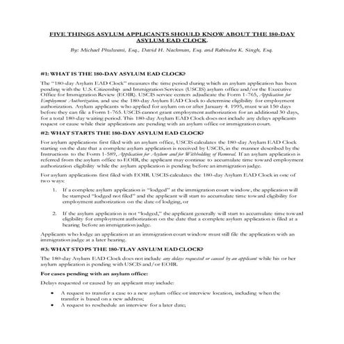 FIVE THINGS ASYLUM APPLICANTS SHOULD KNOW ABOUT THE 180-DAY ASYLUM EAD ...