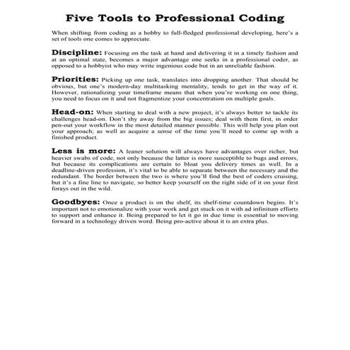 Five tools to professional coding | PDF