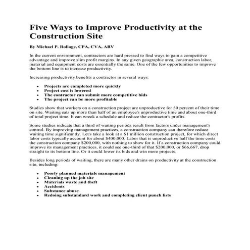 Five ways to improve productivity at the construction site | DOCX