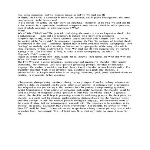 Five ws in journalism | DOCX