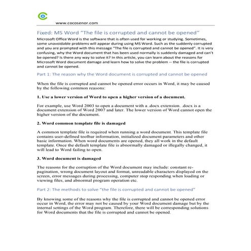 Fixed: MS Word the File is Corrupted and Cannot be Opened | PDF