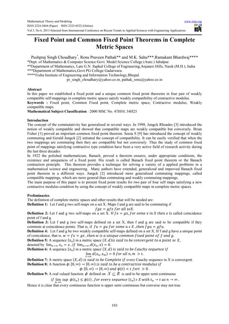 Fixed Point And Common Fixed Point Theorems In Complete Metric Spaces Pdf