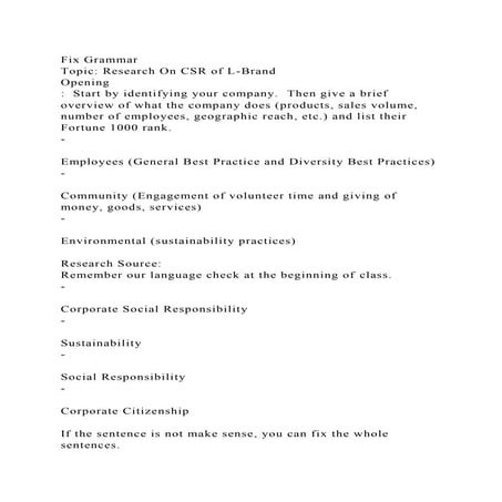 Fix Grammar Topic Research On CSR of L-Brand Opening Start .docx ...