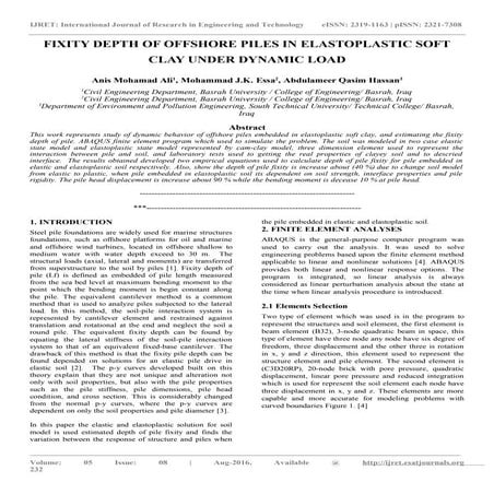 Fixity depth of offshore piles in elastoplastic soft clay under dynamic ...