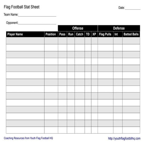 Flag Football Stat Sheet | PDF | American Football | Sports