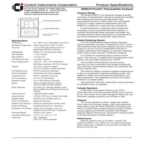 Prevex Flammability Analyzer Product Specification | PDF