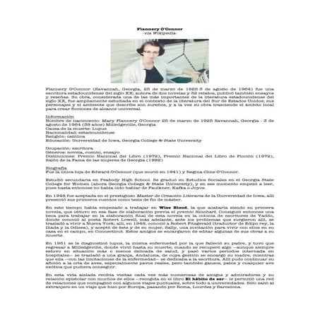 Flannery O´ Connor (biography) | PDF