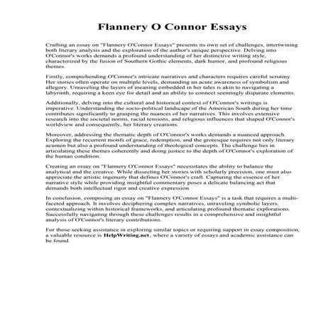 Flannery O Connor Essays. The Art Institutes | PDF