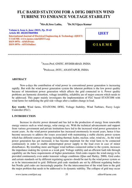 Flc Based Statcom For A Dfig Driven Wind Turbine To Enhance Voltage