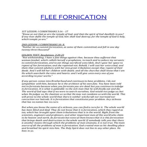 Flee fornication | DOCX | Christianity | Religion & Spirituality