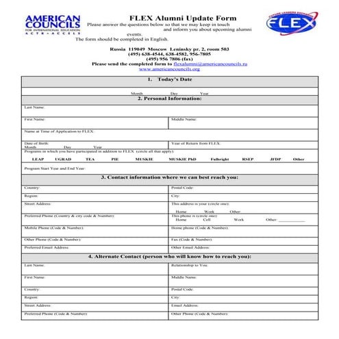 Flex alumni update form | DOC