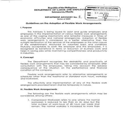 Flexible Work Arrangement Guidelines by DOLE | PDF