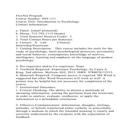 FlexNet ProgramCourse Number PSY-111Course Title Introduction .docx
