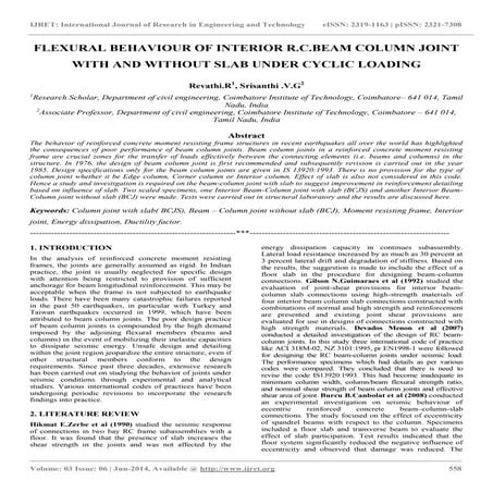 Flexural behaviour of interior r.c.beam column joint with and without slab under cyclic loading ...