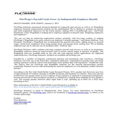 Flex wage's payroll cards grow as indispensable employee benefit | PDF