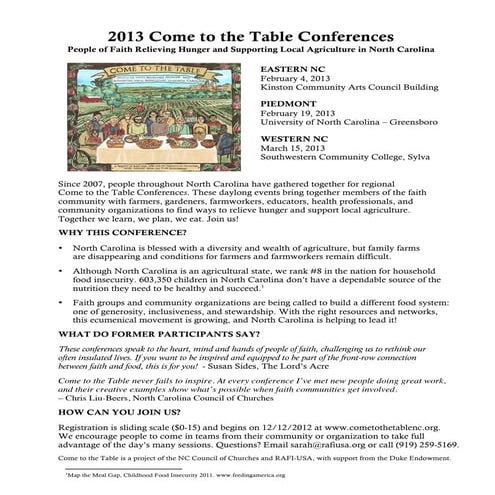 2013 Come to the Table Conferences Flier | PDF