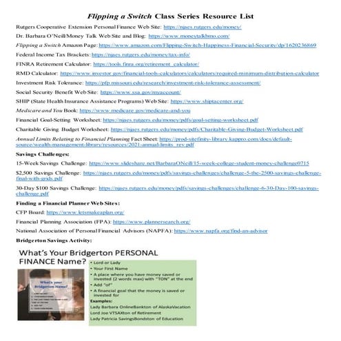 Flipping a Switch Resource List | DOCX