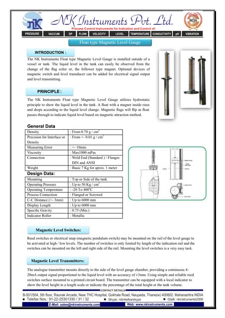 Follower Capsule Magnetic Level Gauge Top Mounted type | PDF