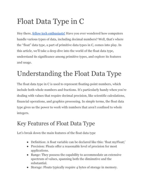 Float Data Type In Cpdf