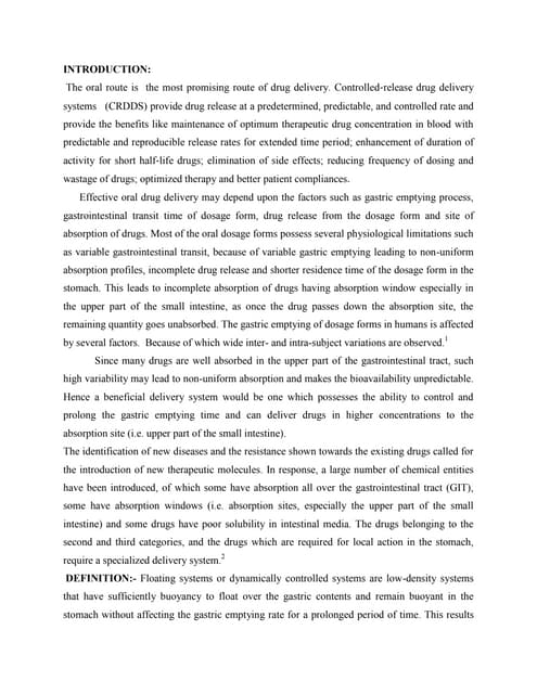 Gastroretentive Drug Delivery System | PDF