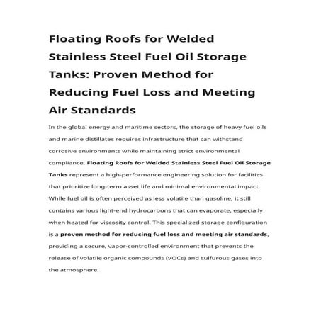 Floating Roofs for Welded Stainless Steel Fuel Oil Storage Tanks Proven ...