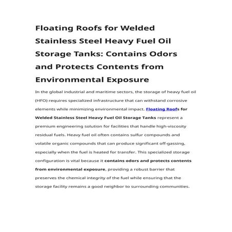 Floating Roofs for Welded Stainless Steel Heavy Fuel Oil Storage Tanks ...