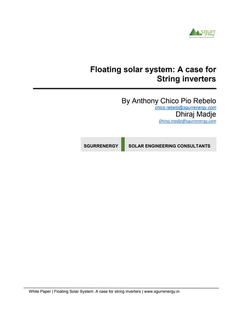 DESIGN AND FABRICATION OF FLOATING SOLAR POWER PLANT | PDF