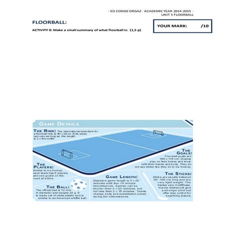 Floorball activities for 2º and 3º of ESO | DOCX