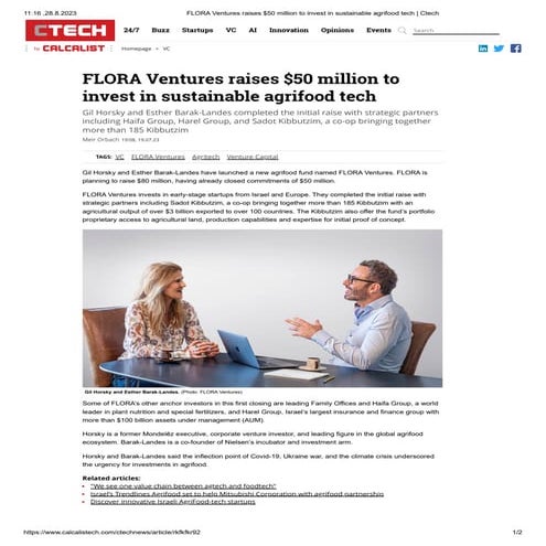 FLORA Ventures raises $50 million to invest in sustainable agrifood tech _ Ctech.pdf