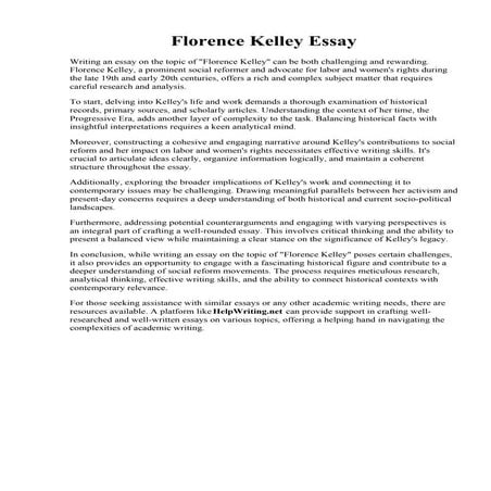 Florence Kelley Essay | PDF