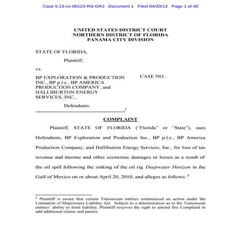 Florida bp complaint4-20-2013 | PDF