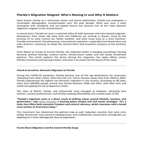Florida’s Migration Magnet: Who’s Moving in and Why It Matters | PDF