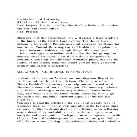 Florida national university hsa 5114 us health care systemfinal | PDF