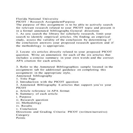 Florida National UniversityPICOT Research AssignmentPurpose | DOCX