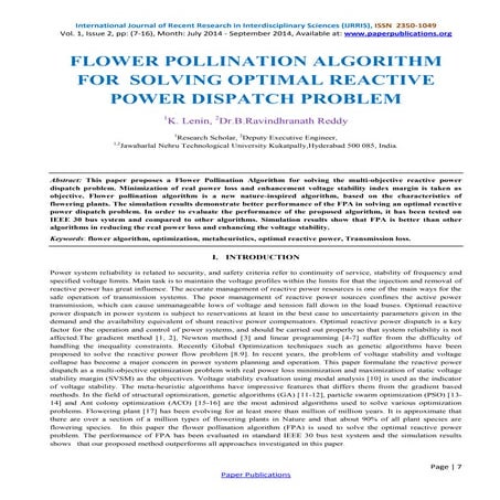 Flower Pollination Algorithm For Solving Optimal Reactive Power Dispatch Problem Pdf 