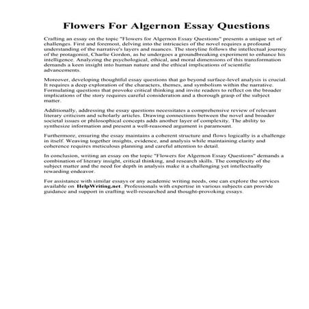 Flowers For Algernon Essay Questions | PDF