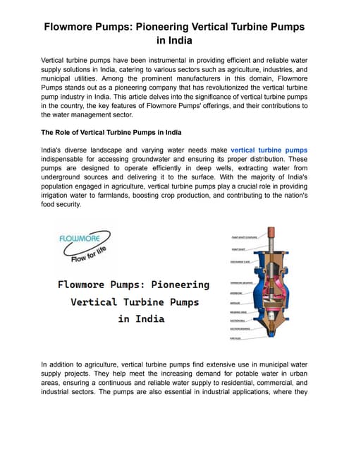 A Comprehensive Overview of Vertical Turbine Pumps in India | PDF