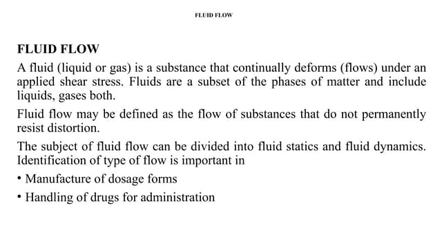 Flow of fluid- Pharmaceutical Engineering | PPTX
