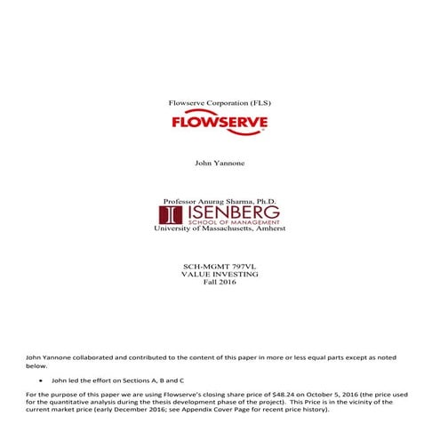 Value Investment Class Project - Flowserve | PDF