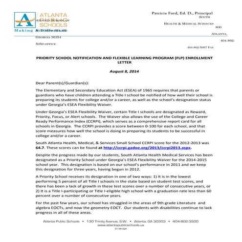 Parent notification, letter