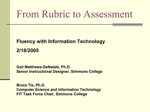 Fluency With Information Technology From Rubric To Assessment Ppt