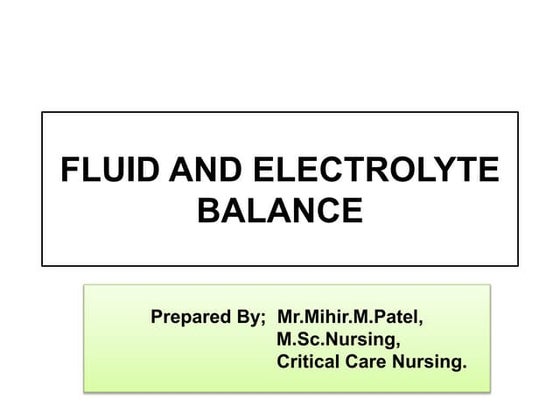 Nursing Fluid Electrolyte Balance Assessment And Care Of Patients With