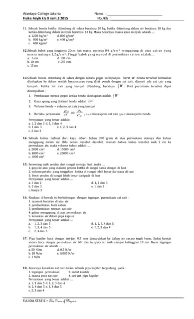 Soal fisika xi online fluida | PPT