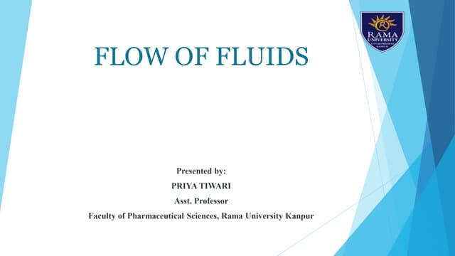 Fluid Dynamics (Continuity Equation - Bernoulli Equation - head loss ...