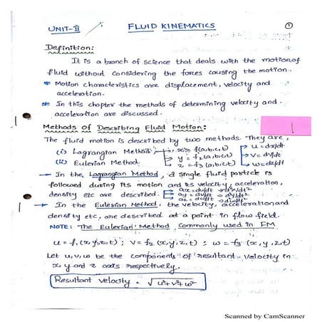 Unit II - Fluid kinematics hand written notes | PDF